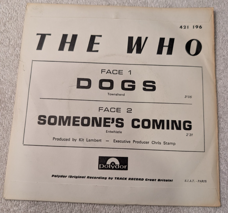 The Who Dogs 7" Picture Sleeve France 421 196 | eBay