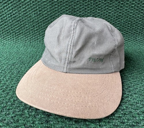 Vtg CC Filson Hat Cap Strap Back 2-Tone Green Tan Canvas Leather Tin ...