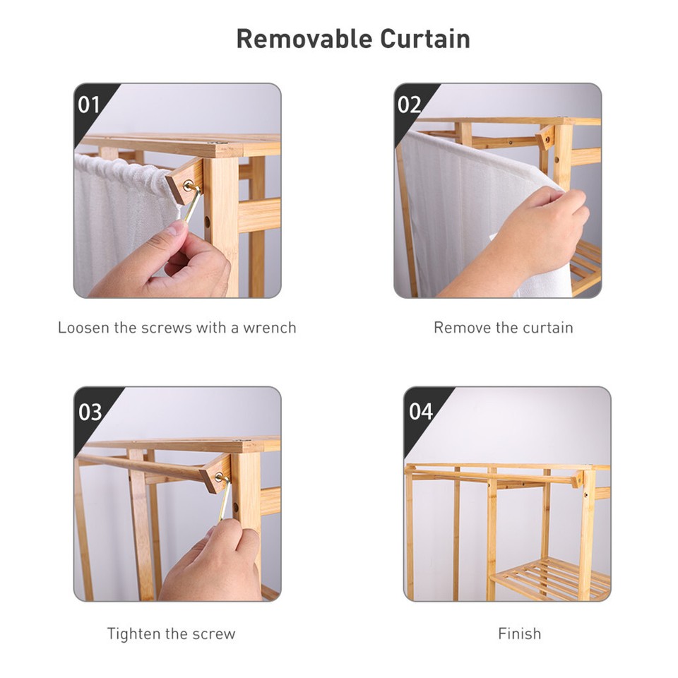 Heavy Bamboo Open Wardrobe Closet Garment Rack Clothing Hanging ...