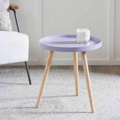 Lavender Round Scandi Wooden End Tables For Living Room Tripod Legs ...
