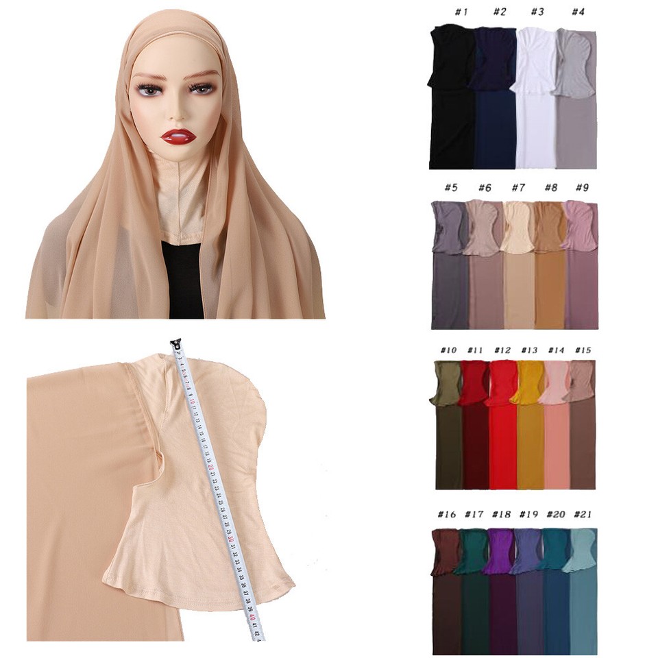 Muslim Chiffon Hijab With Cap Women Veil Headscarves Headwraps Cap Soft ...
