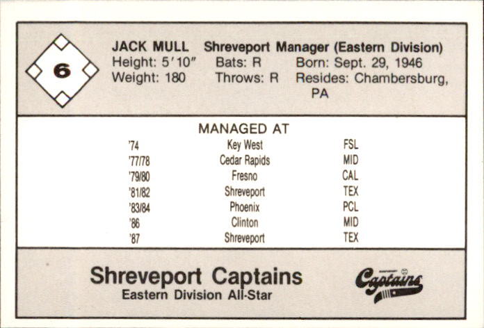 1987 Texas League All-Stars Feder #6 Jack Mull Chambersburg ...