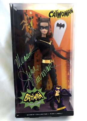 Signed JULIE NEWMAR w/ Meow Catwoman Barbie Classic TV Doll Beckett ...