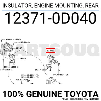 123710D040 Genuine Toyota INSULATOR, ENGINE MOUNTING, REAR 12371-0D040 ...