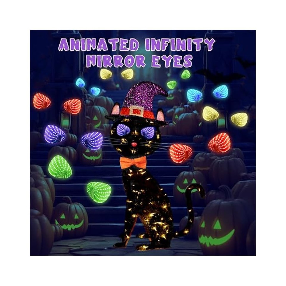 Light,Up Halloween Black Cat Decor with 5,Color Flashing Eyes, Witch ...