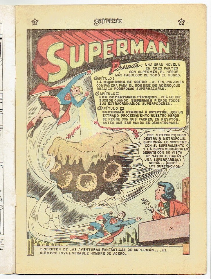 MEXICAN SUPERMAN #123 FIRST SUPERGIRL TRYOUT ISSUE NOVARO 1959 MEXICO ...