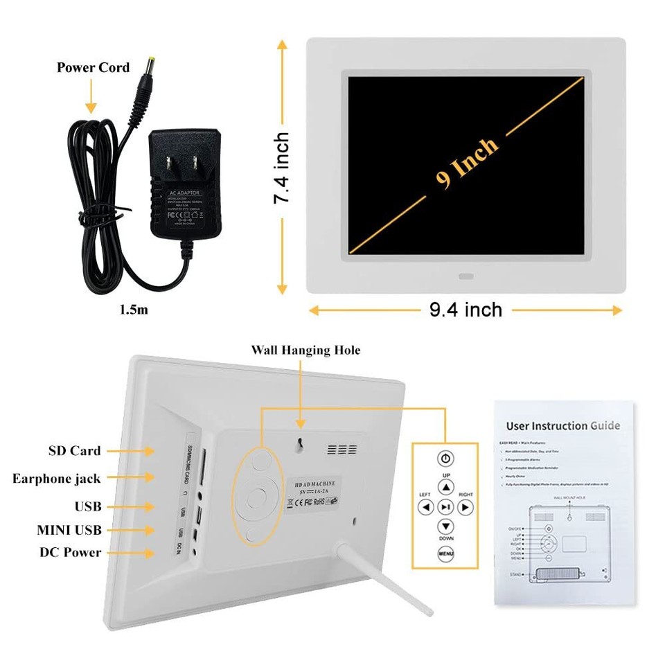 9 Inch Digital Day Calendar Clocks Clear Display Extra Large Day Date ...