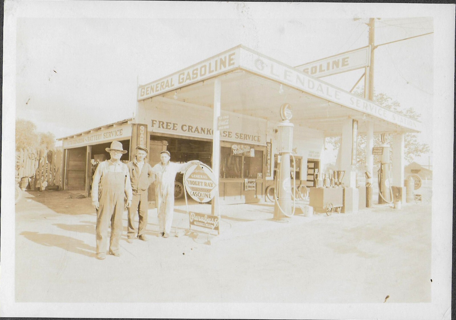 Mounted Photograph of Glendale Service Station w/ Visible Pump & Violet ...
