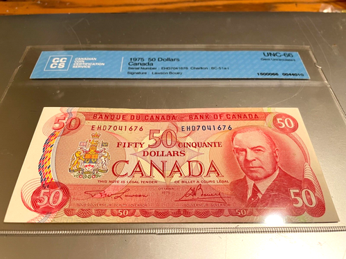 Canadian 1975 $50 Note Gem Uncirculated CCCS Graded UNC-66 Clearance ...