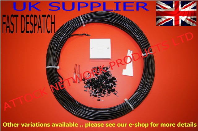 20m 2 Pair Black External Telephone Cable Extension Kit 100 Copper More ...