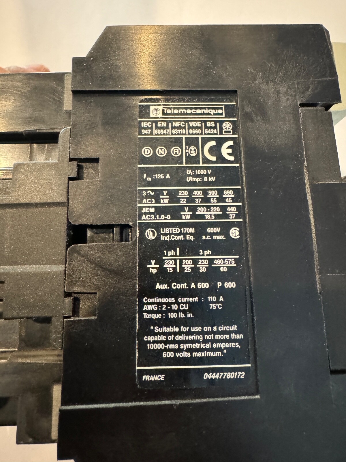 TELEMECANIQUE LC1 D8011 CONTACTOR LP1 D8011 125A 1000V 8KV | eBay