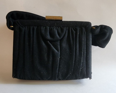 Vintage Black Wool Purse Fabric Handbag With Gold Tone Clasp Lined AS ...