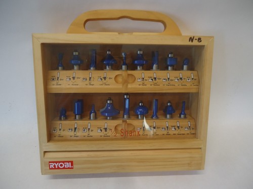 NEW Ryobi Router Bit 18 piece Set Carbide Wooden Case Box Tool 1/2 ...