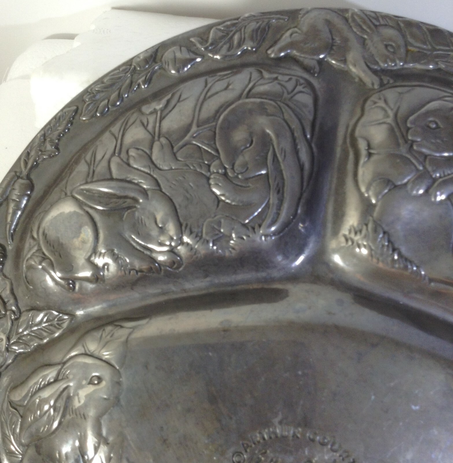 Arthur Court 1997 Pewter 3 Section Divided Tray -Rabbits & Bunnies ...