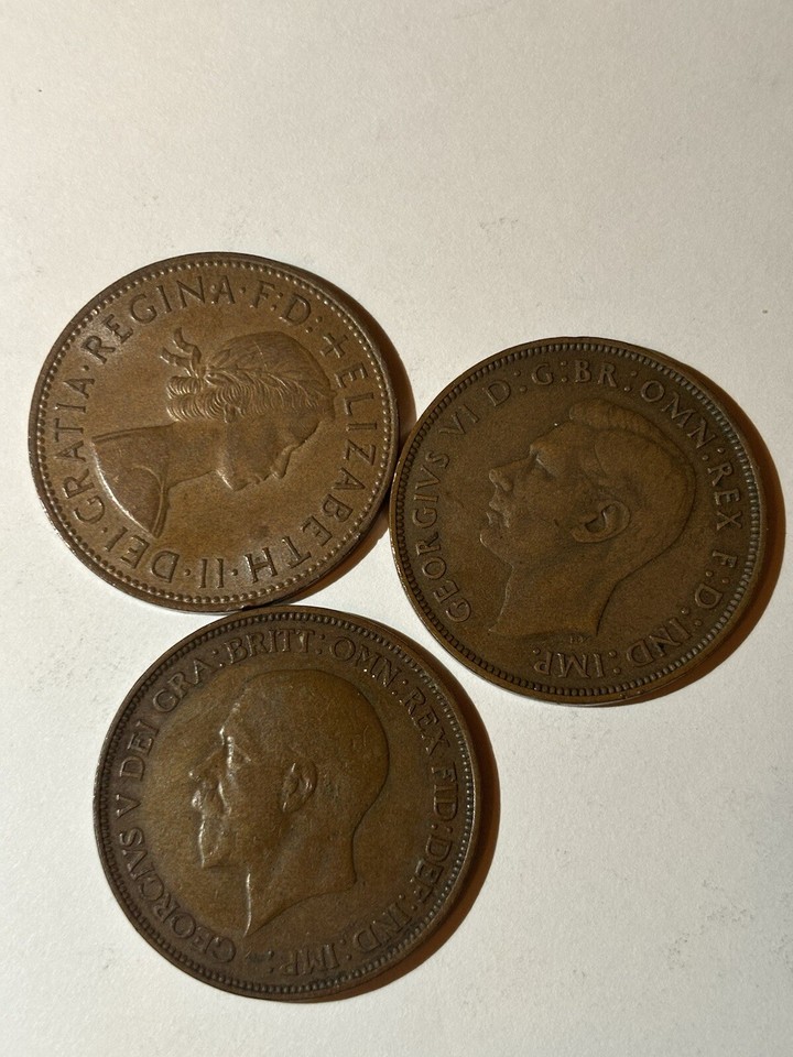 RARE 1p coin 1936. 1949.1967. Copper with the heads of 3 seperate ...