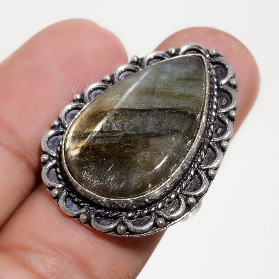Blue Fire Labradorite Gemstone Handmade Fashion Ethnic Jewelry Ring 8 ...