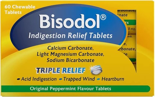 Bisodol Original Peppermint Flavour Chewable Tablets 60 Count | eBay