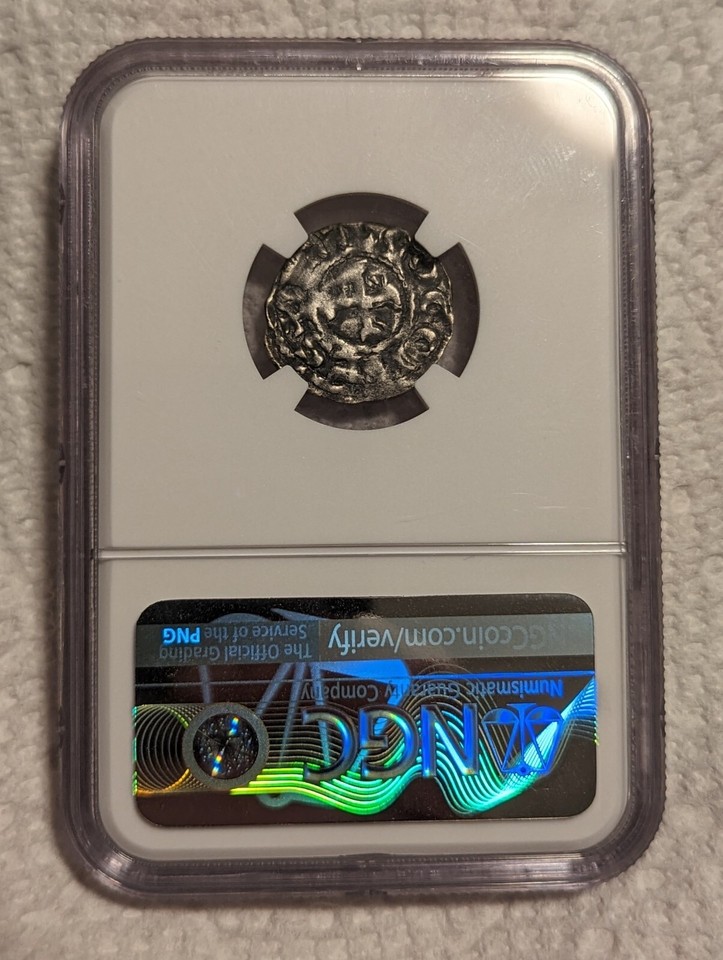 French Crusader Silver Denier 1120-1180 Geoffrey II NGC XF Details ...