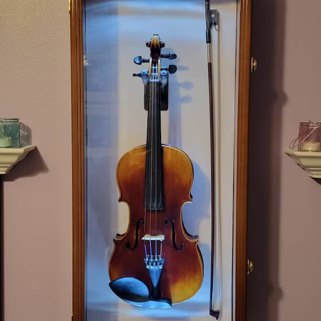 Violin Display Case Ukulele Fiddle Mandolin Cherry Wood Cabinet Wall ...