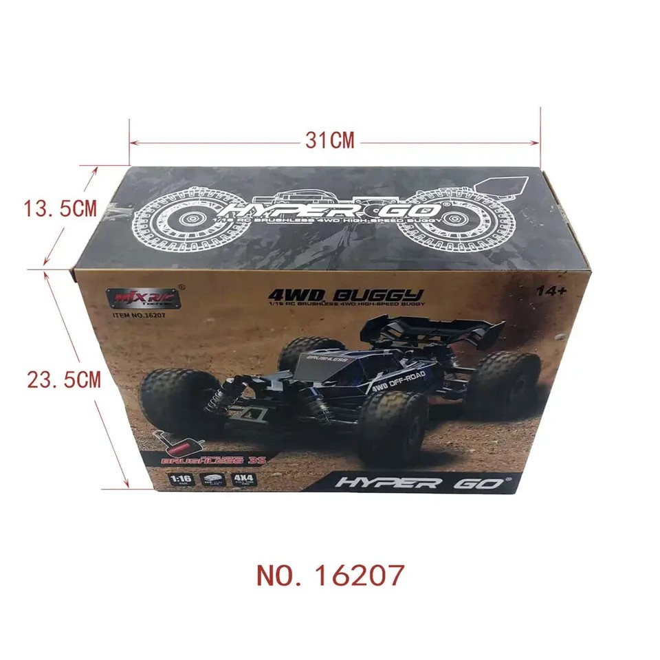 MJX 16207 HYPER GO 1/16 Brushless High Speed RC Car 3S LIPO Battery 4WD ...