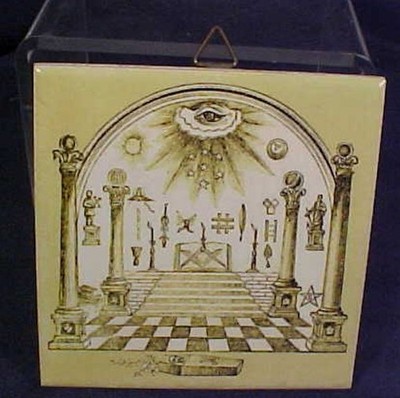 Vintage Masonic Tile Mason Symbols Coffin Pillars Angelo Tiles Italy ...
