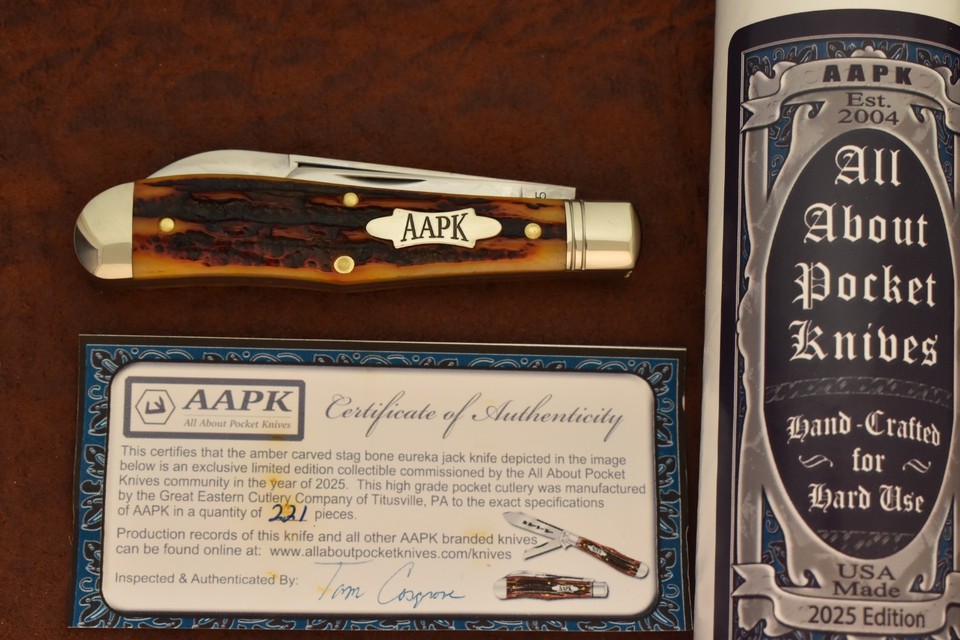 Great Eastern Cutlery GEC 92 AAPK Amber Carved Stag Bone Eureka Jack ...