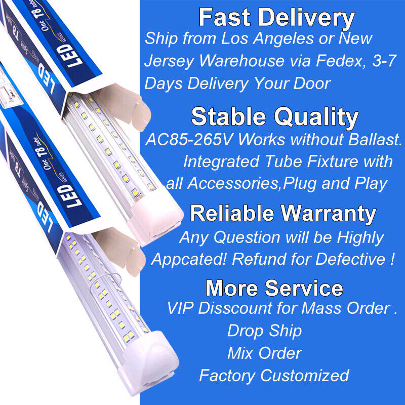 12 Pack 8FT T8 LED Shop Light 144W 6500K High Output Ceiling Tube Light ...