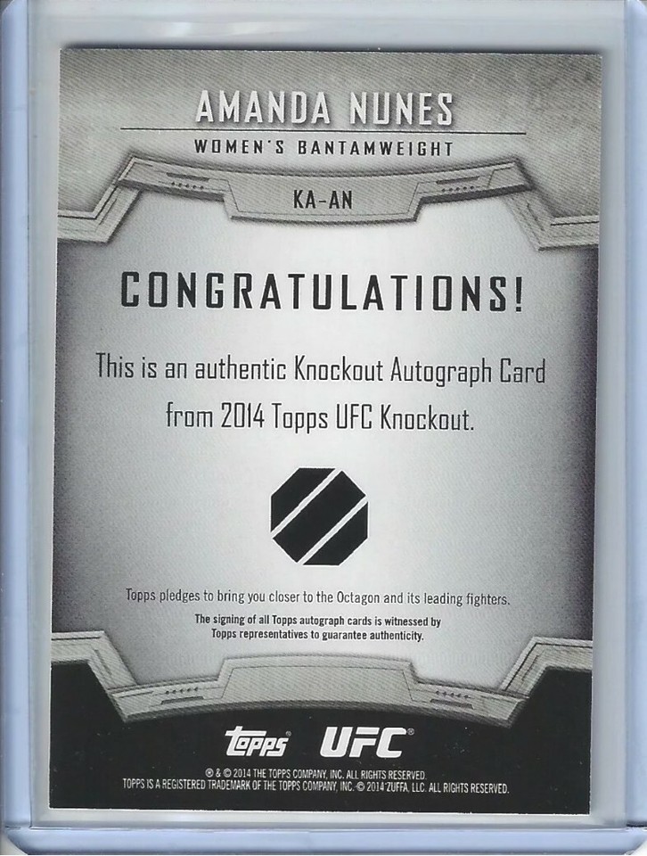 2014 Topps UFC Knockout Amanda Nunes RC /149 Auto Rookie 1st Autograph ...