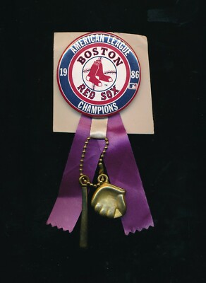 1986 Red Sox AL Champions original button w/ ribbon & Fob in original ...