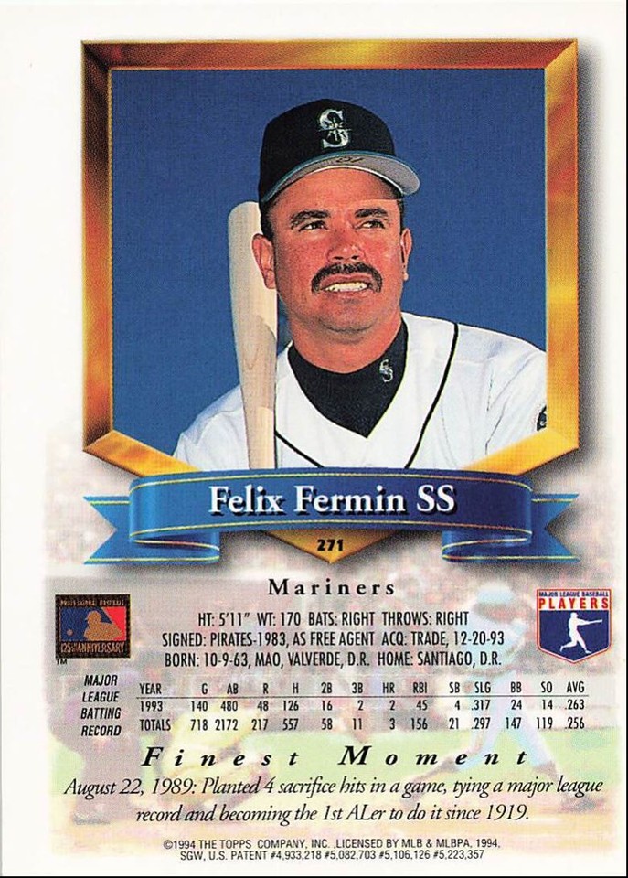 1994 Finest Felix Fermin Seattle Mariners #271 | eBay