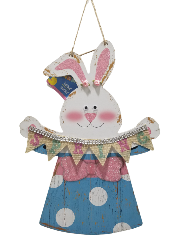 Easter Spring Colorful Hanging Happy Bunny Door Wall Decor Sign 11" x ...