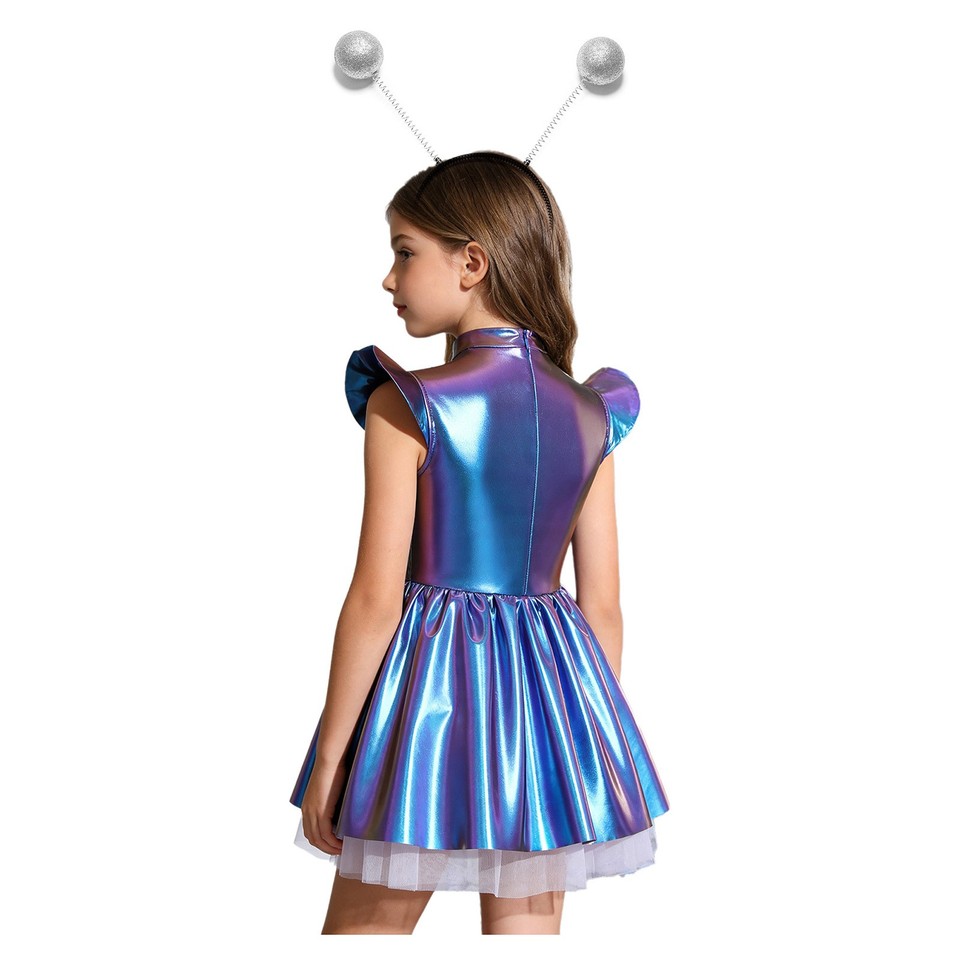 Girls 2Pcs Dance Alien Costume A Line Dresses Swing Tutu Kids Ruffled ...