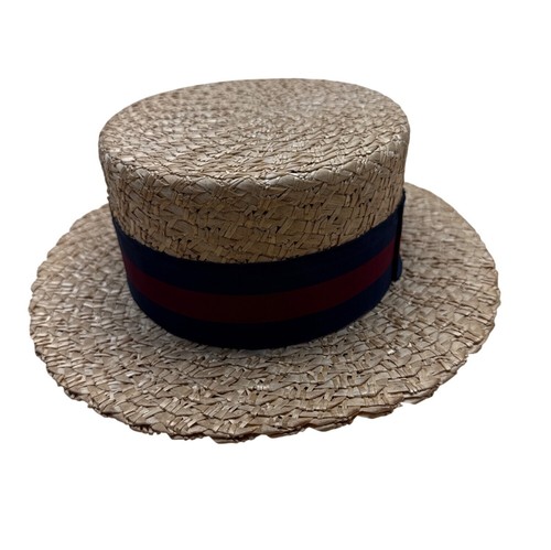 Vtg Ivy Skimmer Varsity Shop U. Penn Straw Boater Hat Red Navy Ribbon ...