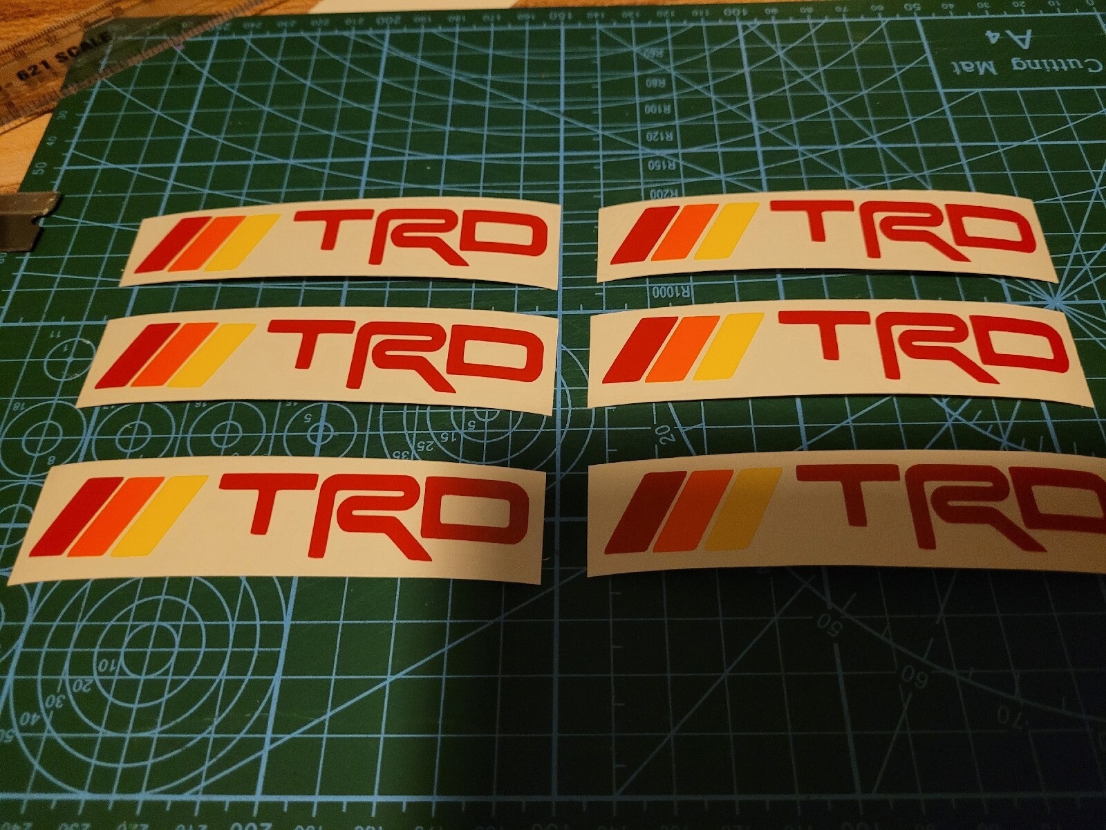 TRD STICKERS PACK OF 6 2"INCH WIDE X 1/2" high Color Red Yellow Orange ...