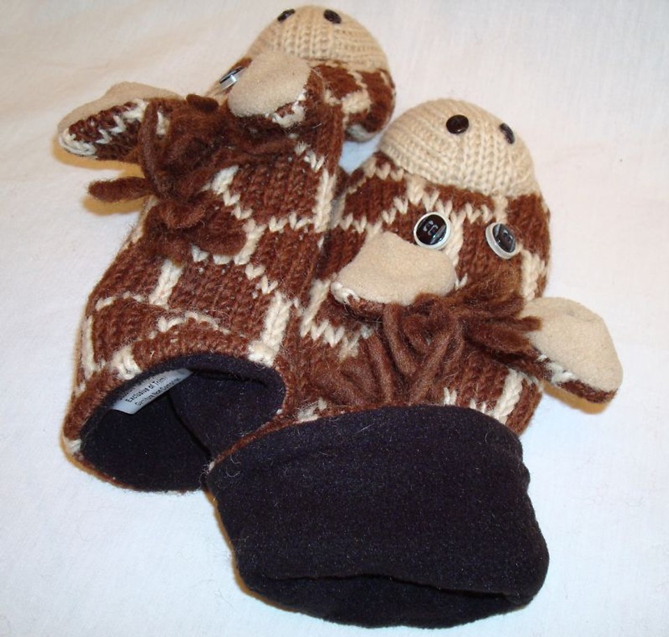 deLux GIRAFFE MITTENS knit ADULT puppet FLEECE LINED costume HAT SOLD ...