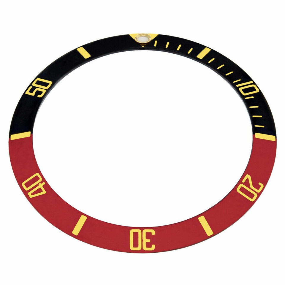 REPLACEMENT BEZEL INSERT BLACK/RED WITH GOLD FONT FOR WATCH 36.50MM X ...