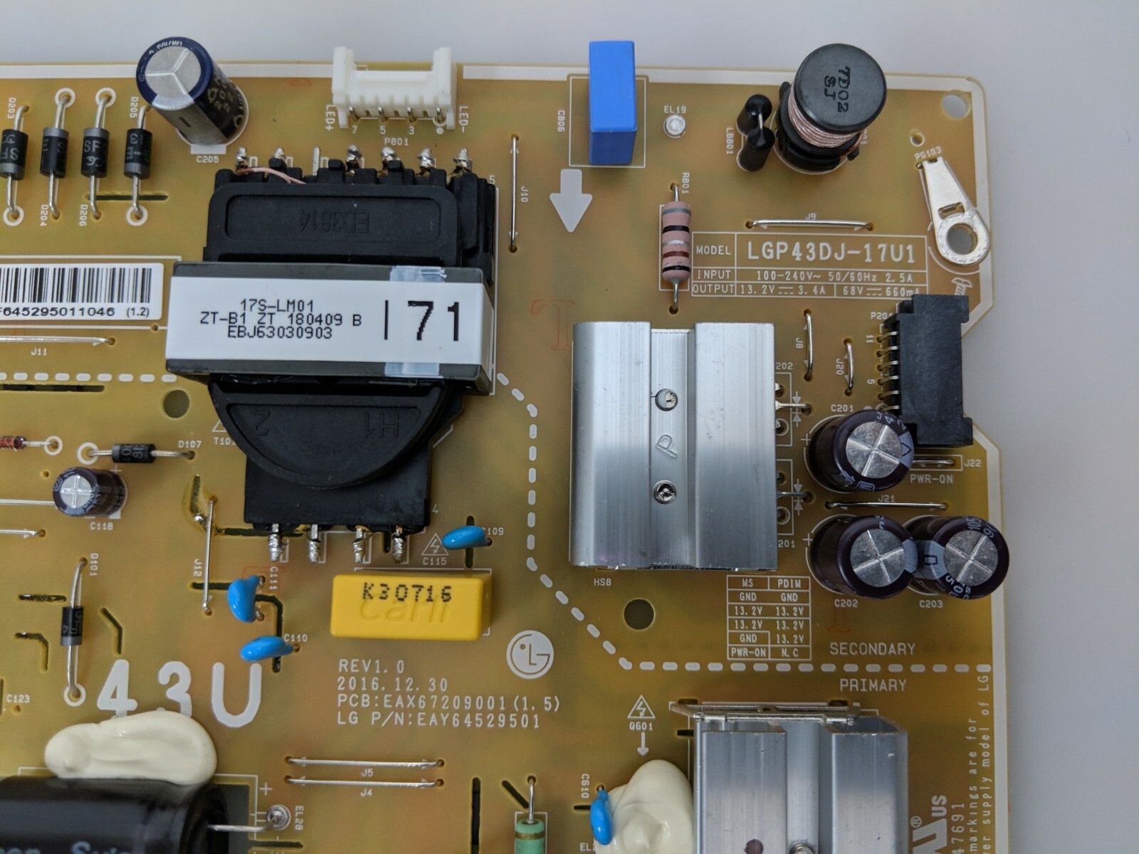 LG Power Supply Board LGP43DJ-17U1 Original LG PSU EAY64529501 ...