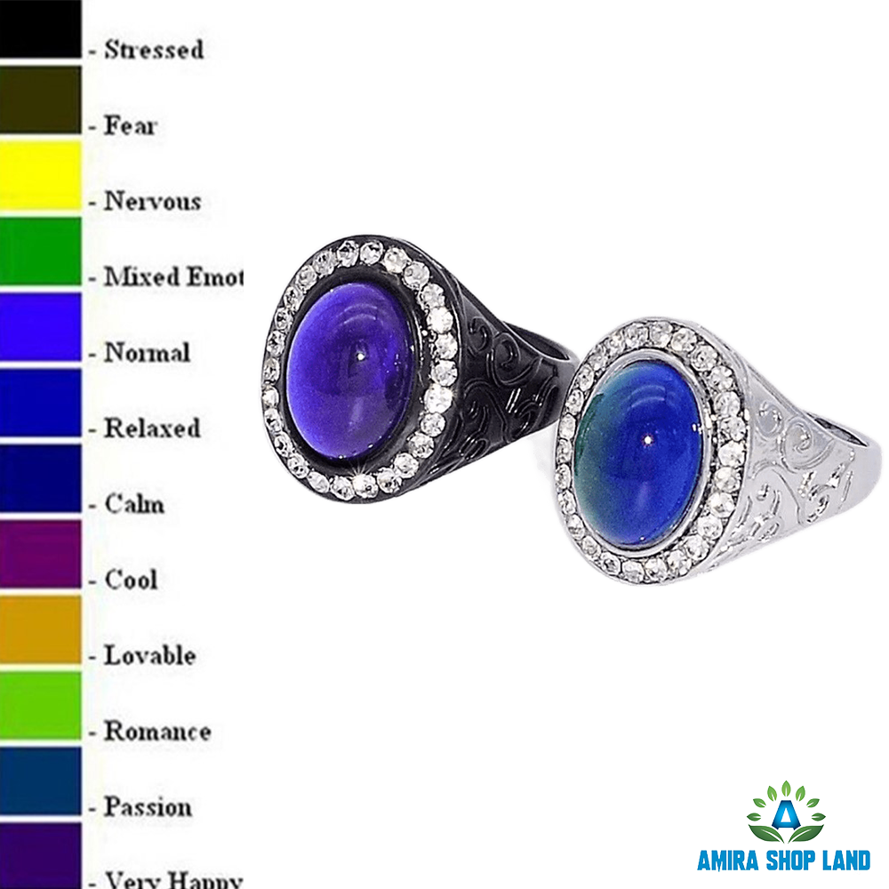 Silver &Black Mood Ring Women and Men Crystal Alloy Temperature ...