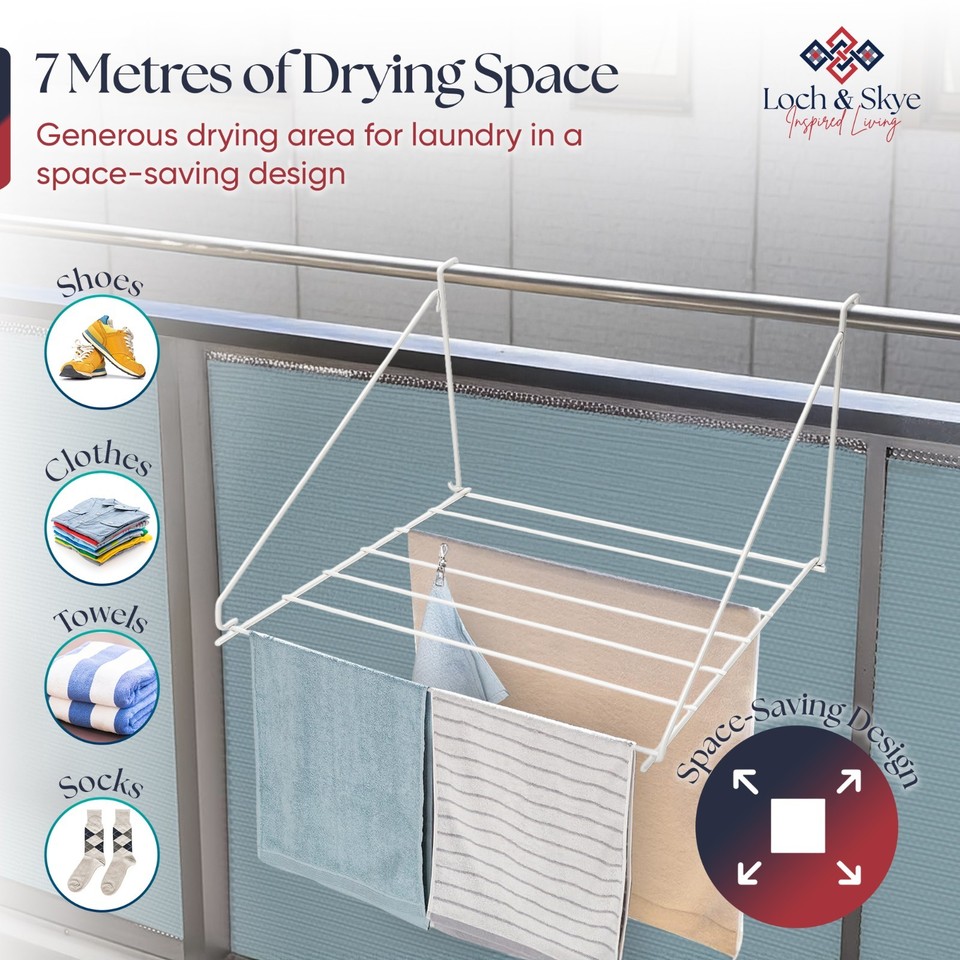 7m Over The Door Clothes Airer Laundry Towel Rail Caravan Folding Dryer ...
