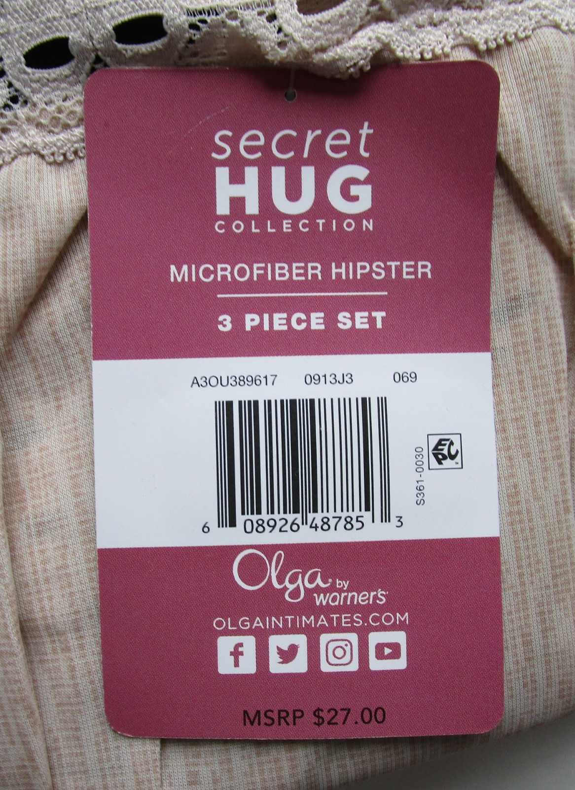 Olga Secret Hugs Microfiber Hipster Pantie 3 Pack Style O913J3 Size 10 ...