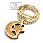 Hip Hop MOON & STAR Good Quality Wood Pendant & 36" Wooden Ball Chain ...