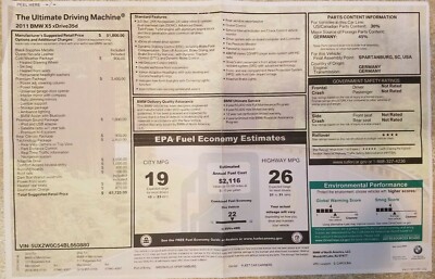 2011 BMW X5 ORIGINAL MSRP WINDOW STICKER | eBay