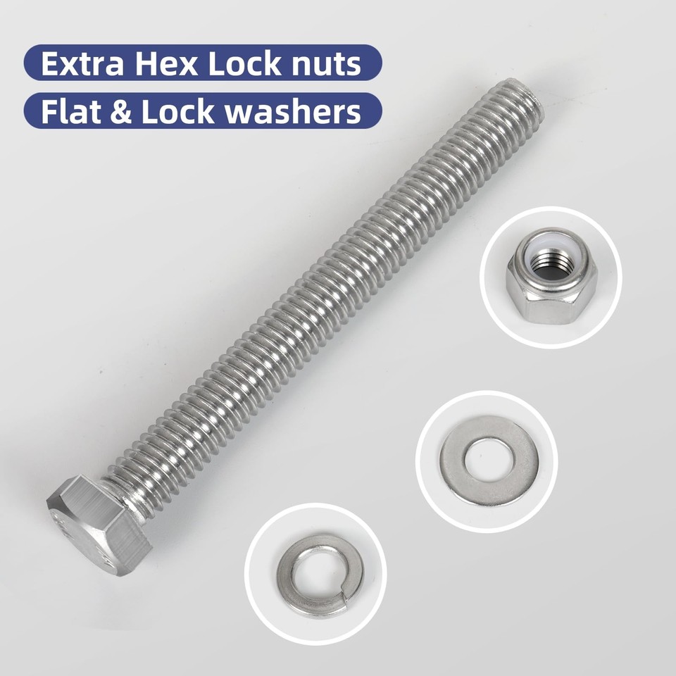 Hex Bolt Nut Washer Kit 304 Stainless Steel 5/16-18x3 Inch Full Thread ...