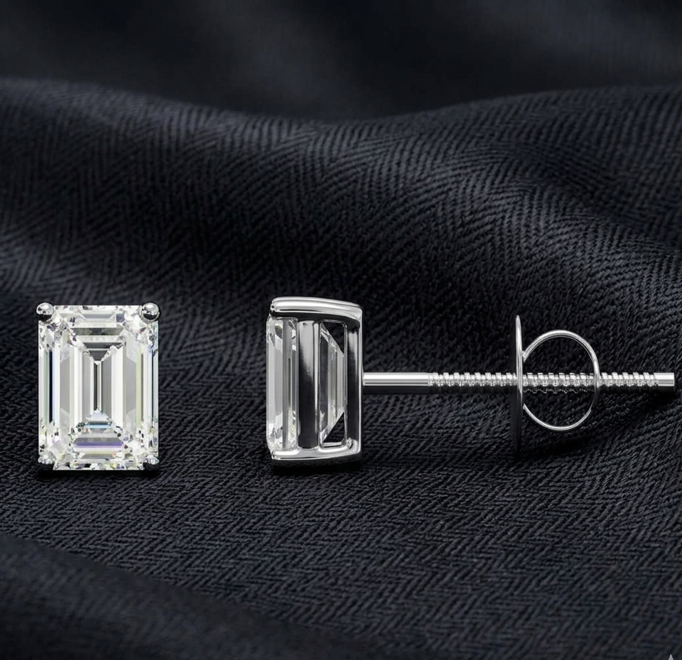 950 Platinum Moissanite Earrings For Womens Emerald Cut 2 Carat 4 ...