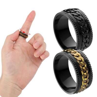 Chain Spinner Ring Stainless Steel Fidget Band Anti Anxiety Finger For ...