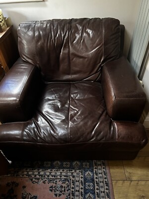 Large DEEP WIDE JOHN LEWIS BAILY BROWN LEATHER ARMCHAIR 10x110cm DE23 ...