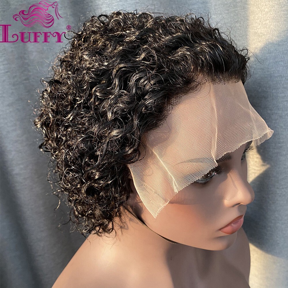 Pixie Cut Wig Short Curly Transparent 13*1 Lace Front Human Hair Wigs ...