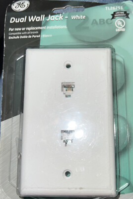 GE Phone Wall Jack RJ11 RJ12 Double Telephone Modular Duplex Jack CAT3 ...
