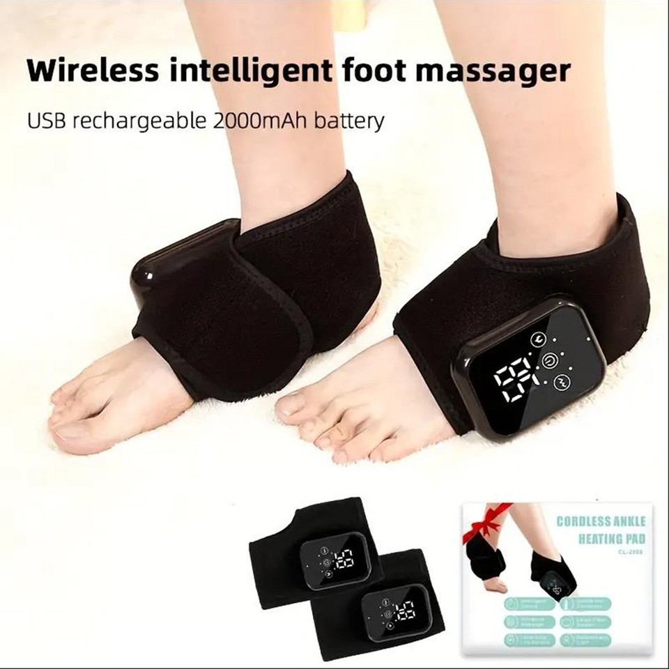 2X Electric Foot Ankle Massager Heating and Vibration Hot Compress Pain ...