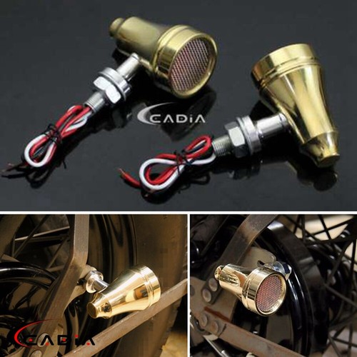 Pair Brass LED Turn Signal Light Indicators For Harley Cafe Racer ...